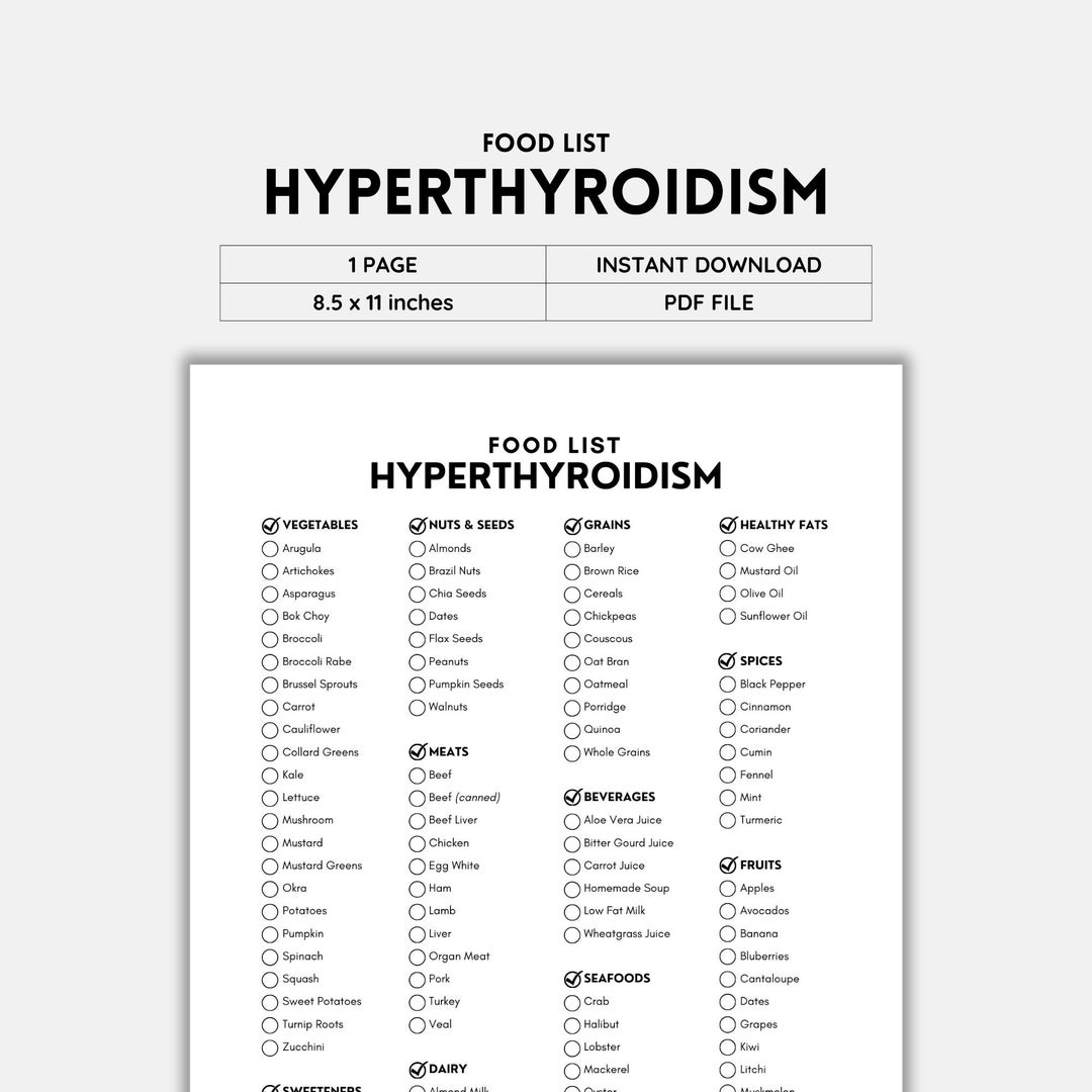 Hyperthyroidism Food List Printable | B&W PDF | Easy Thyroid-friendly ...