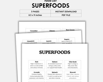 Superfoods, Food Lists, Superfood Print for Fridge, Food Guide, Foods ...