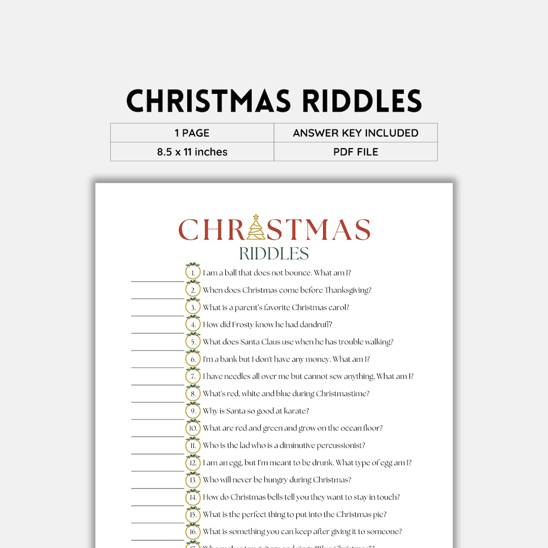 Christmas Riddles, Christmas Game, Christmas Party Game, Christmas ...