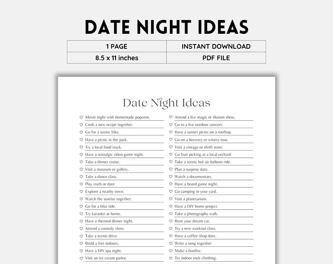 The Couple's Game Date Night Printable - Instant Download - Etsy Canada