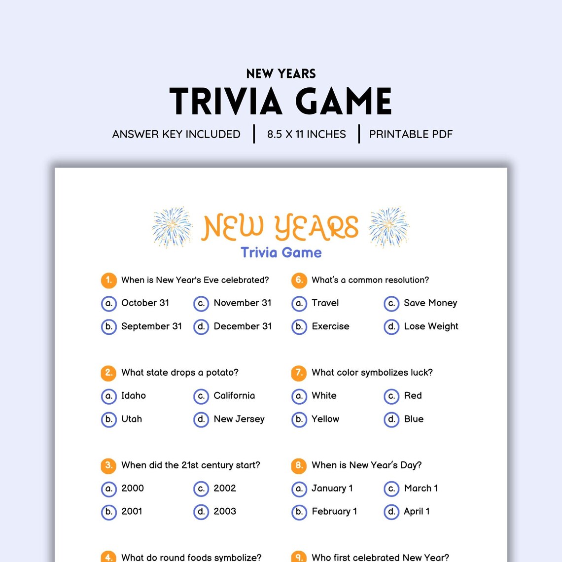 New Years Trivia, New Years Eve Party, New Years Games, Trivia Game ...