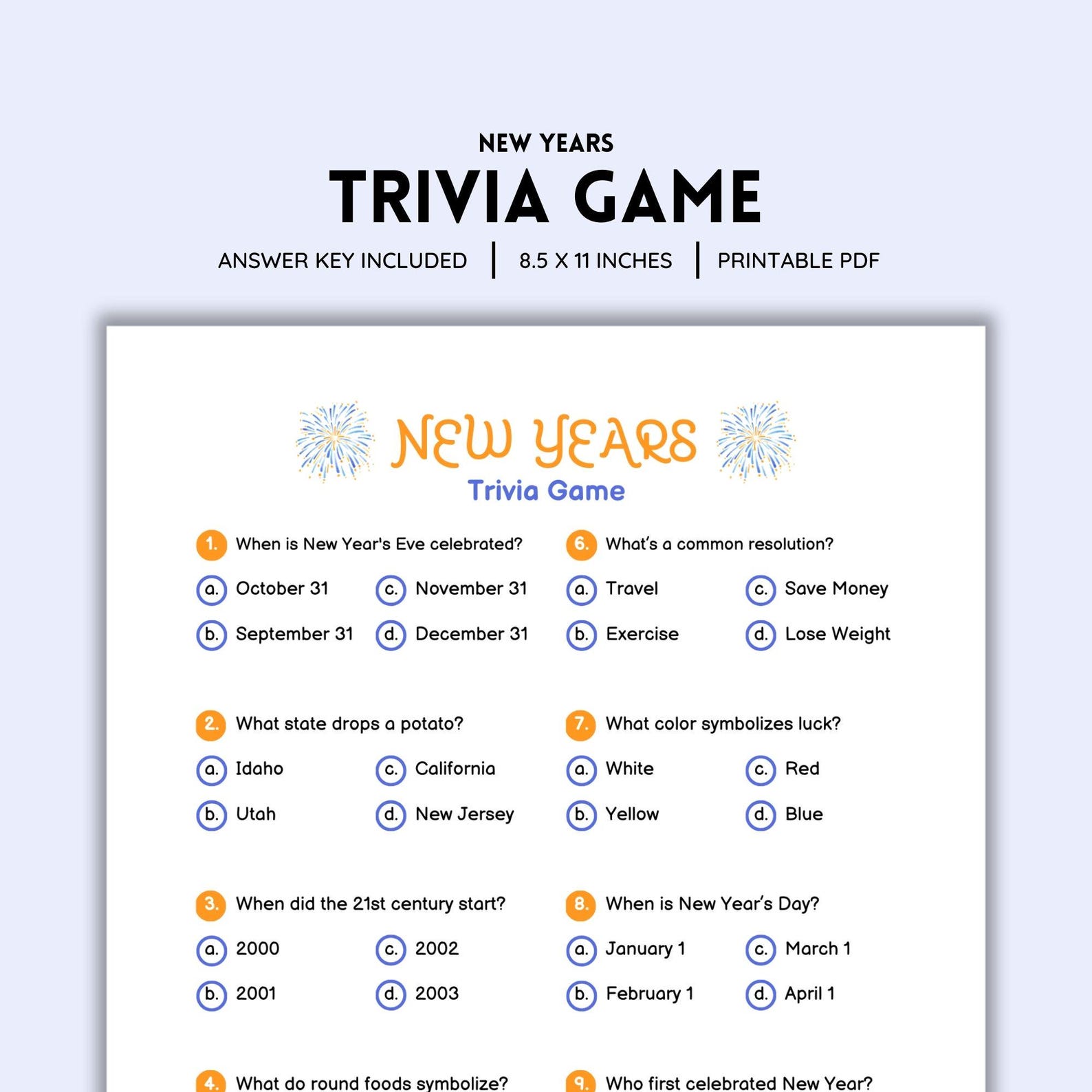 New Years Trivia, New Years Eve Party, New Years Games, Trivia Game ...