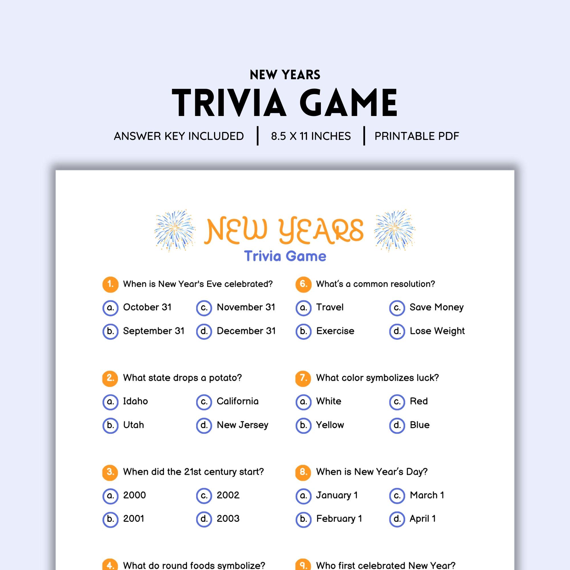 New Years Trivia, New Years Eve Party, New Years Games, Trivia Game ...