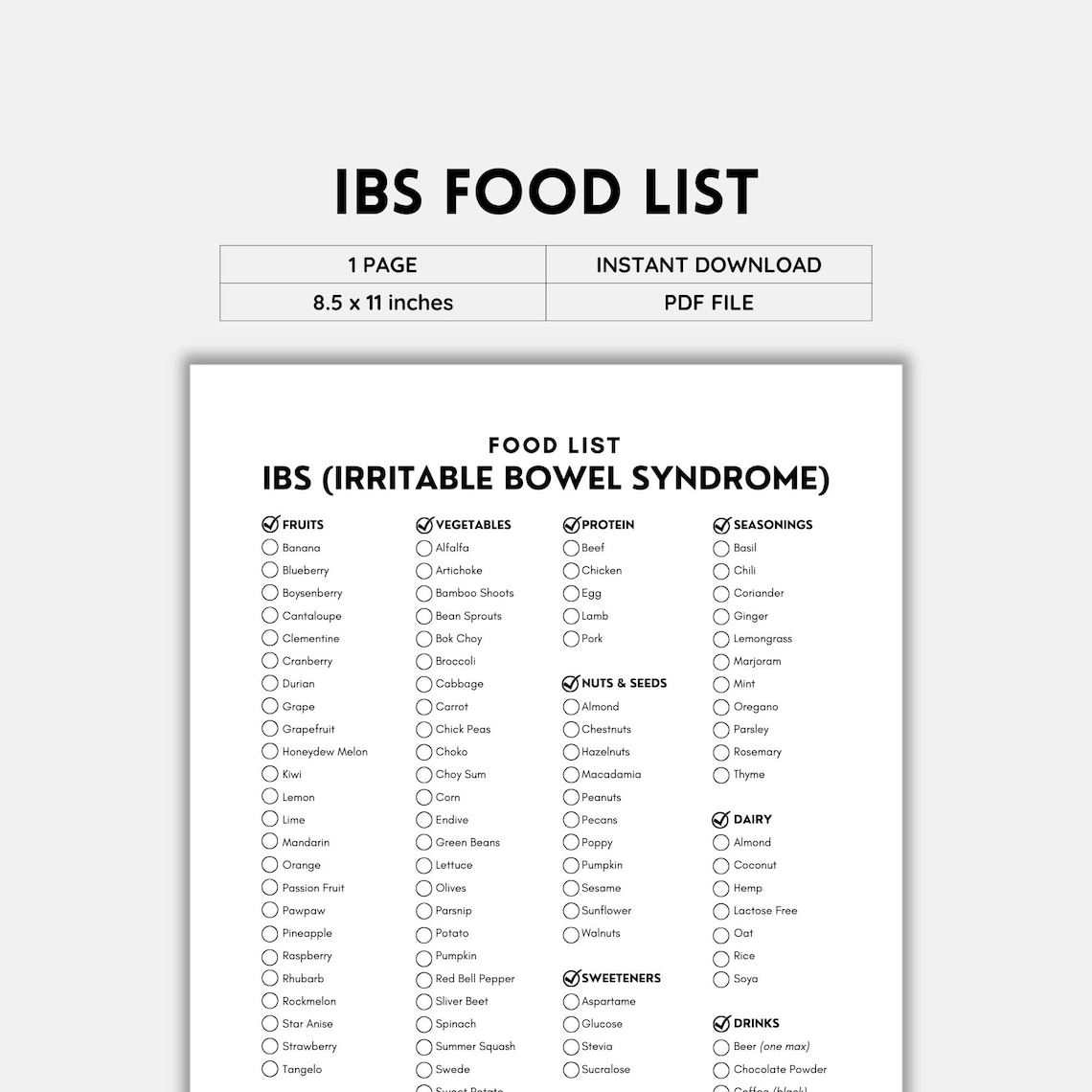 IBS Diet, Irritable Bowel Syndrome, Food List, Grocery List, Food Guide ...