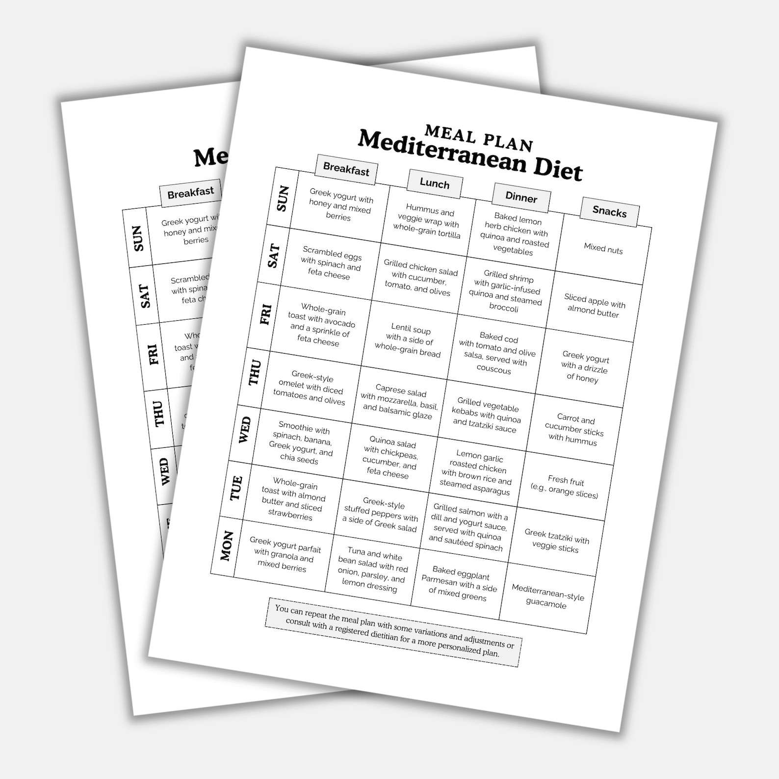 Mediterranean Diet Meal Plan Diet Plan Weekly Meal Plan Meal Prep Planner Low Carb Meal