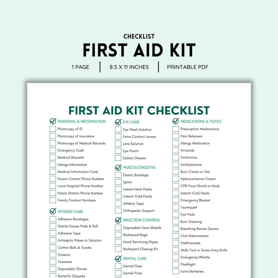 First Aid Kit, First Aid Checklist, Checklist Printable, Survival Kit ...