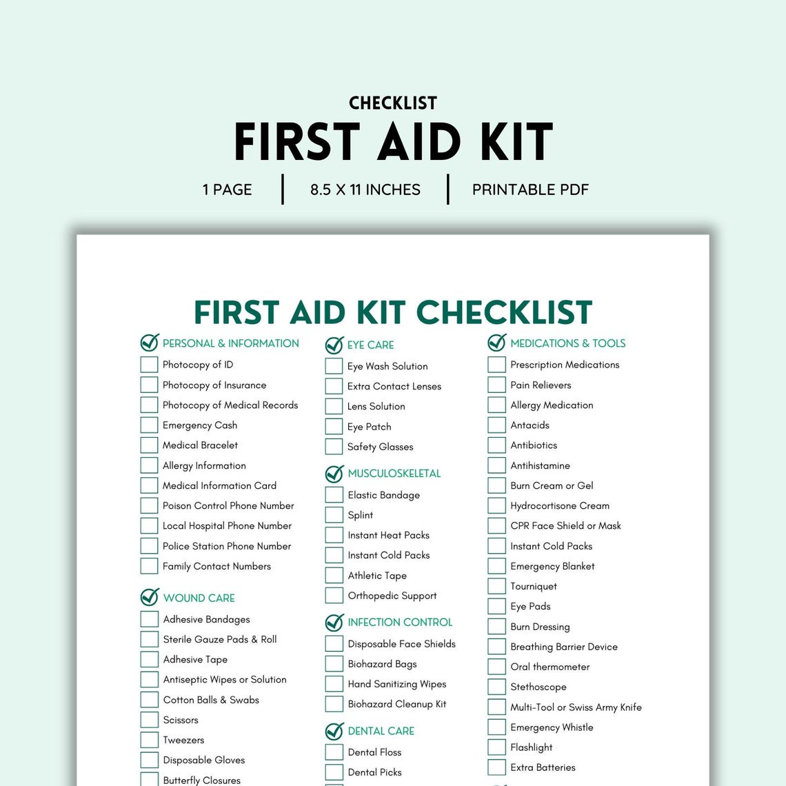 First Aid Kit, First Aid Checklist, Checklist Printable, Survival Kit, First Aid Supply List ...