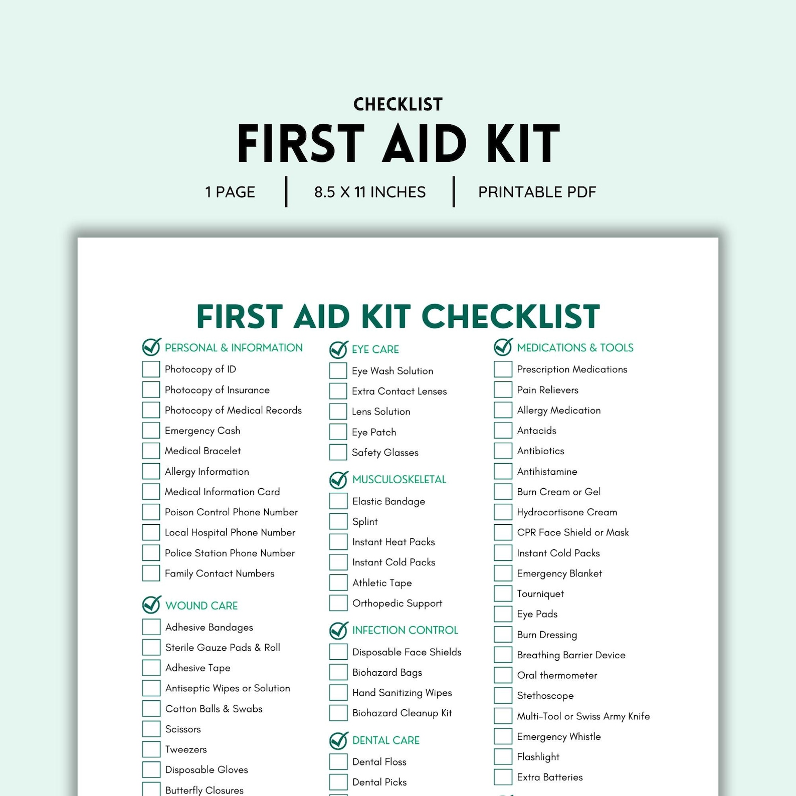First Aid Kit, First Aid Checklist, Checklist Printable, Survival Kit ...
