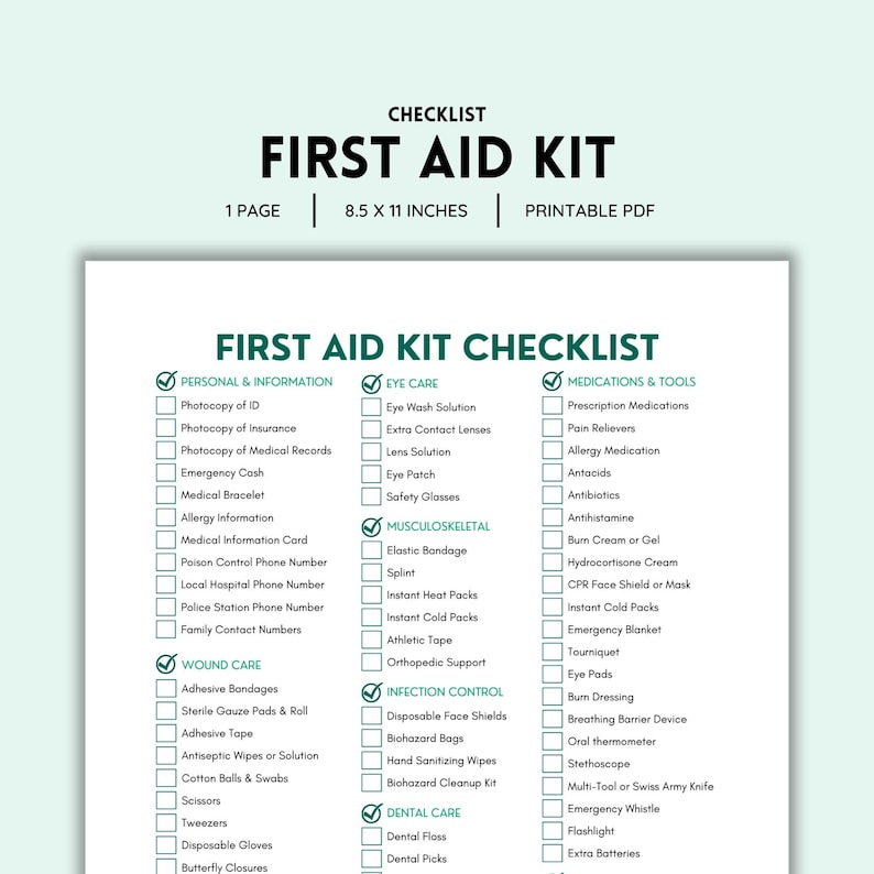 First Aid Kit, First Aid Checklist, Checklist Printable, Survival Kit ...