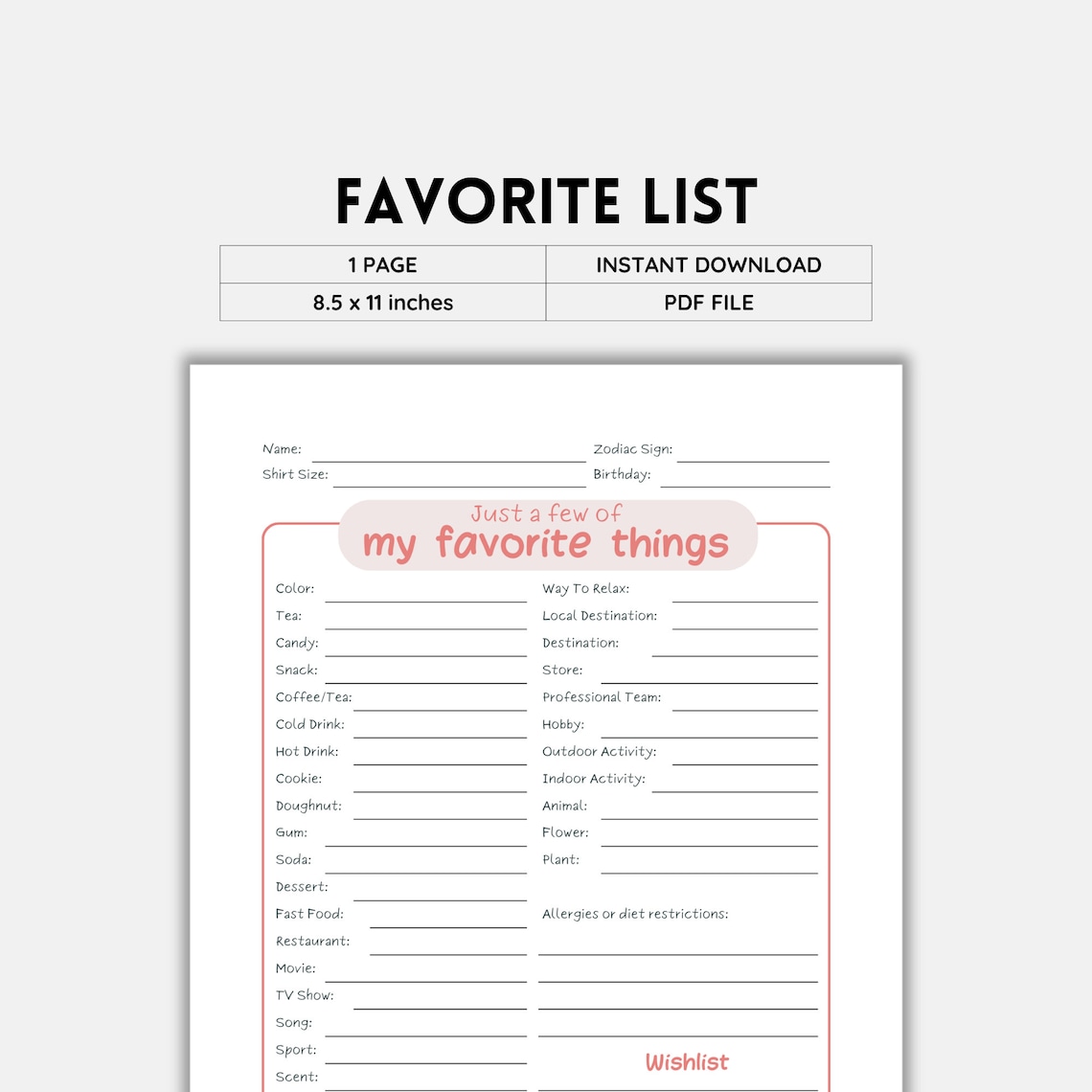 Favorite List, Get to Know You, Favorite Things, My Favorite Things ...