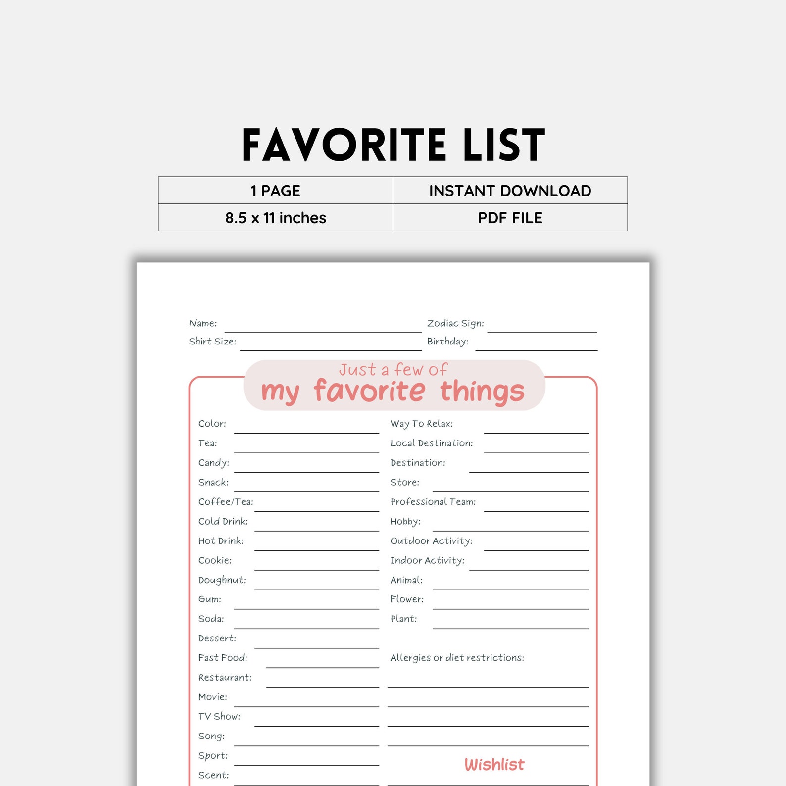 Favorite List, Get to Know You, Favorite Things, My Favorite Things ...