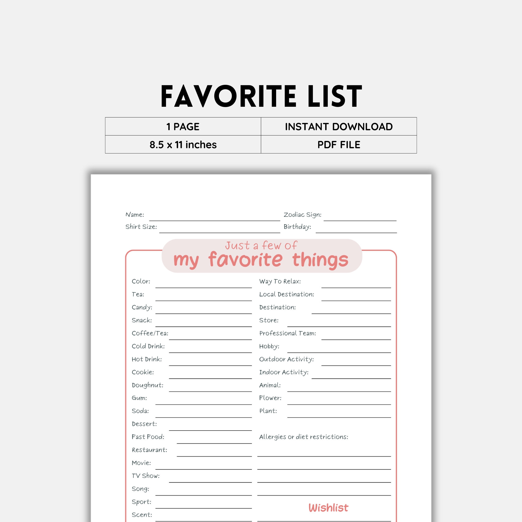 Favorite List, Get to Know You, Favorite Things, My Favorite Things ...