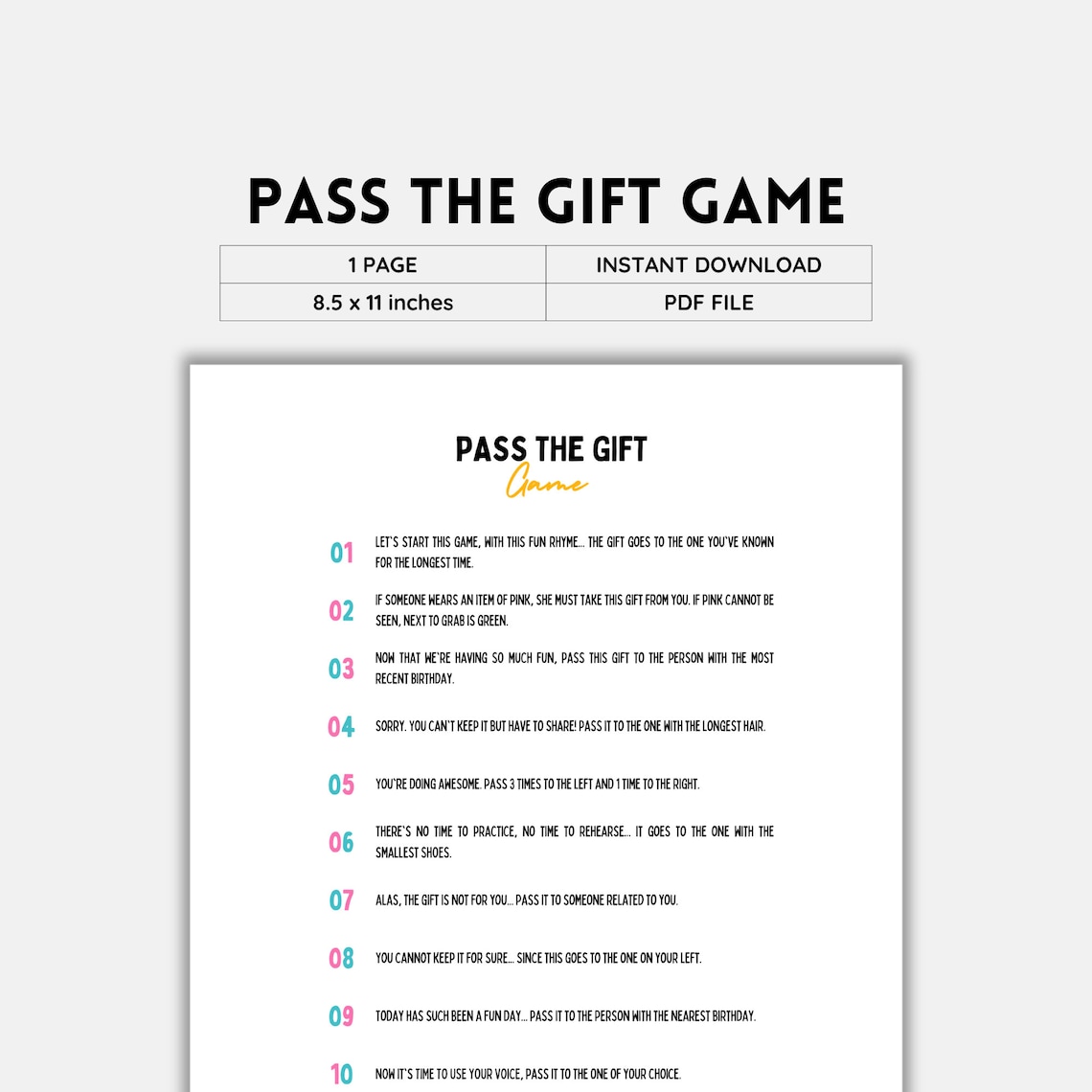 Pass the Gift Game, Pass the Prize Game, Left Right Game, Pass the ...