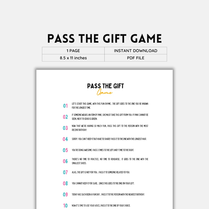 Pass the Gift Game, Pass the Prize Game, Left Right Game, Pass the ...