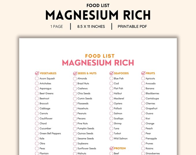 Magnesium Food Guide Printable Grocery List Digital Nutrition Guide ...