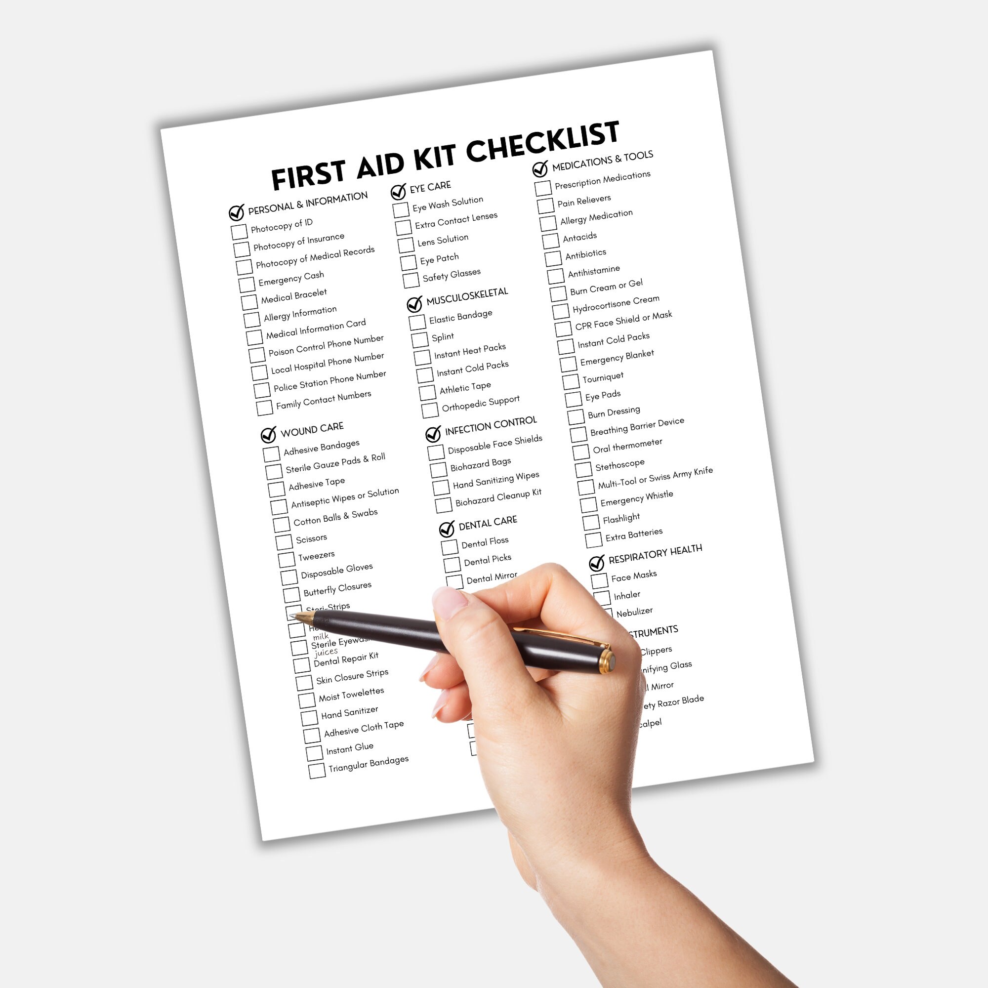 First Aid Kit First Aid Checklist Checklist Printable - Etsy UK