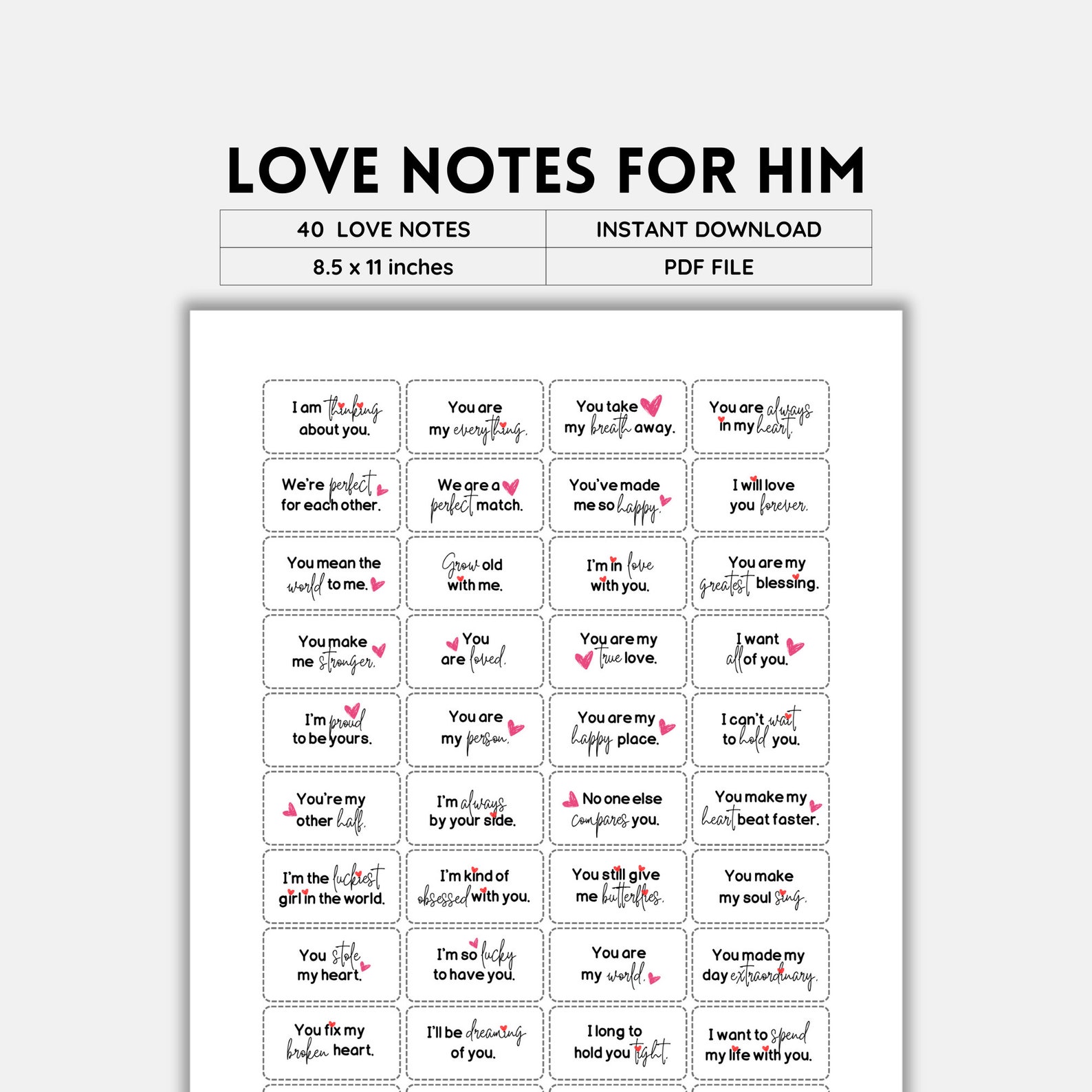 Love Notes for Him, Printable Love Notes Card, Mini Love Messages ...