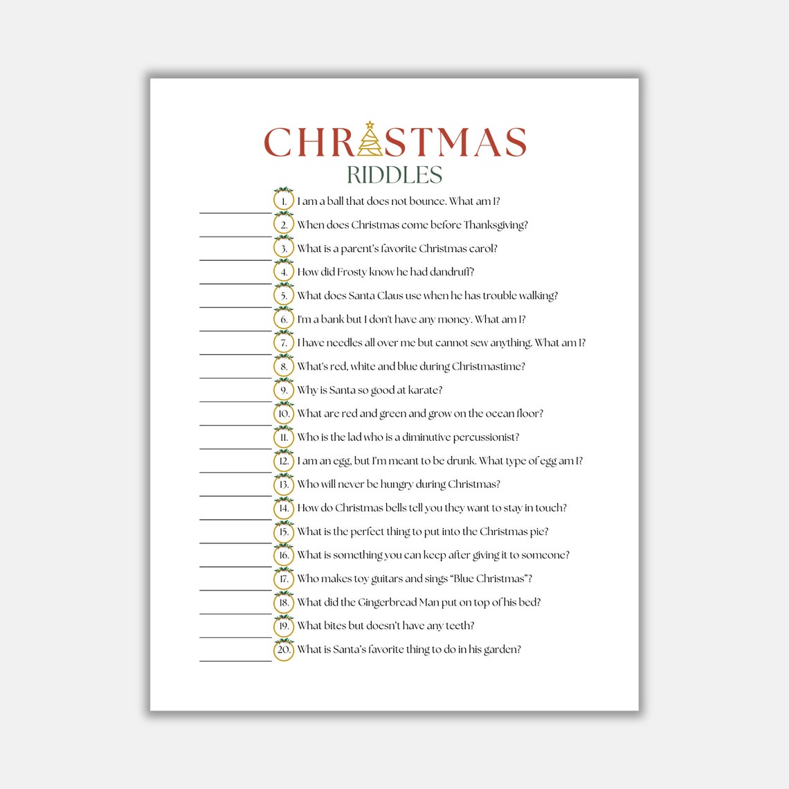 Christmas Riddles, Christmas Game, Christmas Party Game, Christmas ...