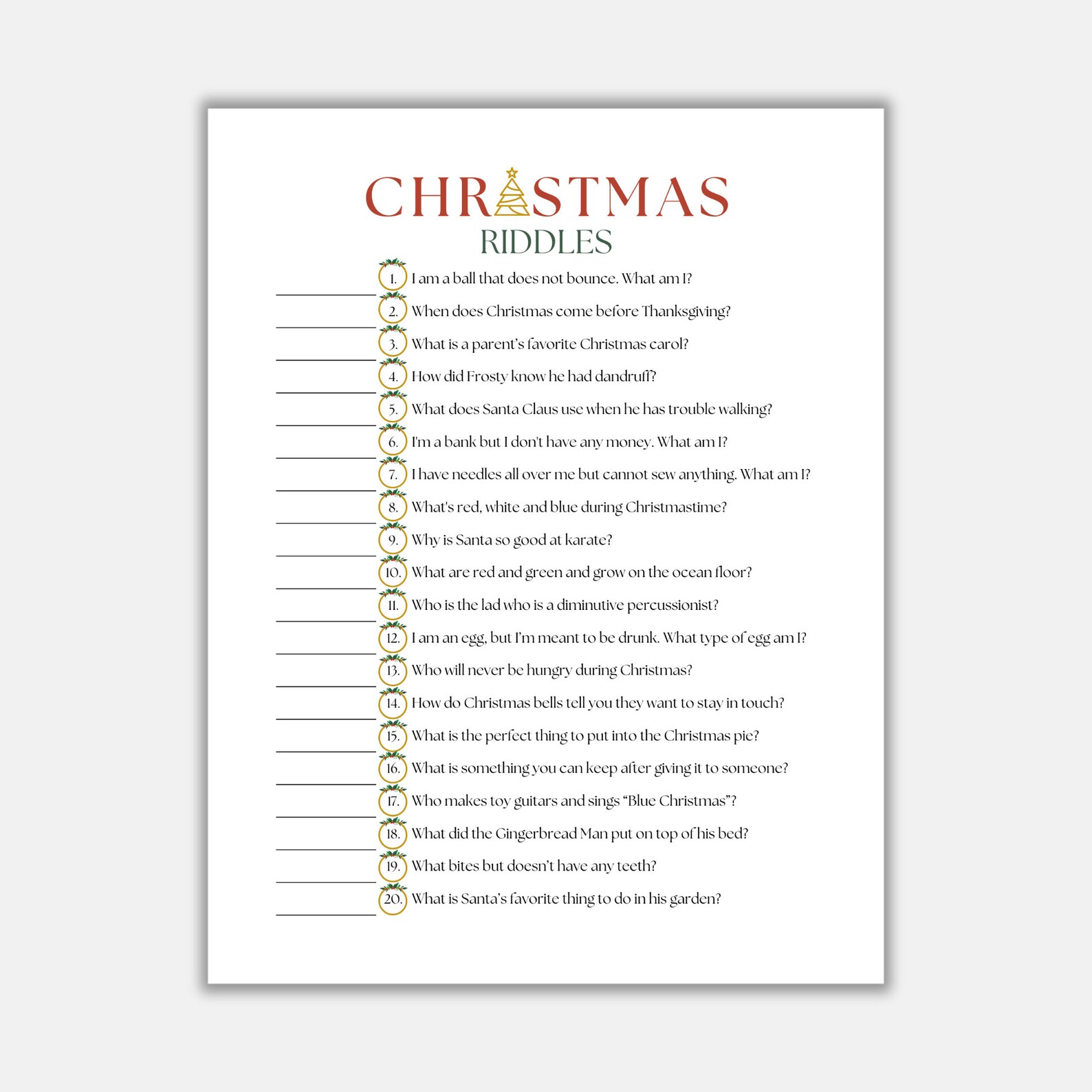 Christmas Riddles, Christmas Game, Christmas Party Game, Christmas ...