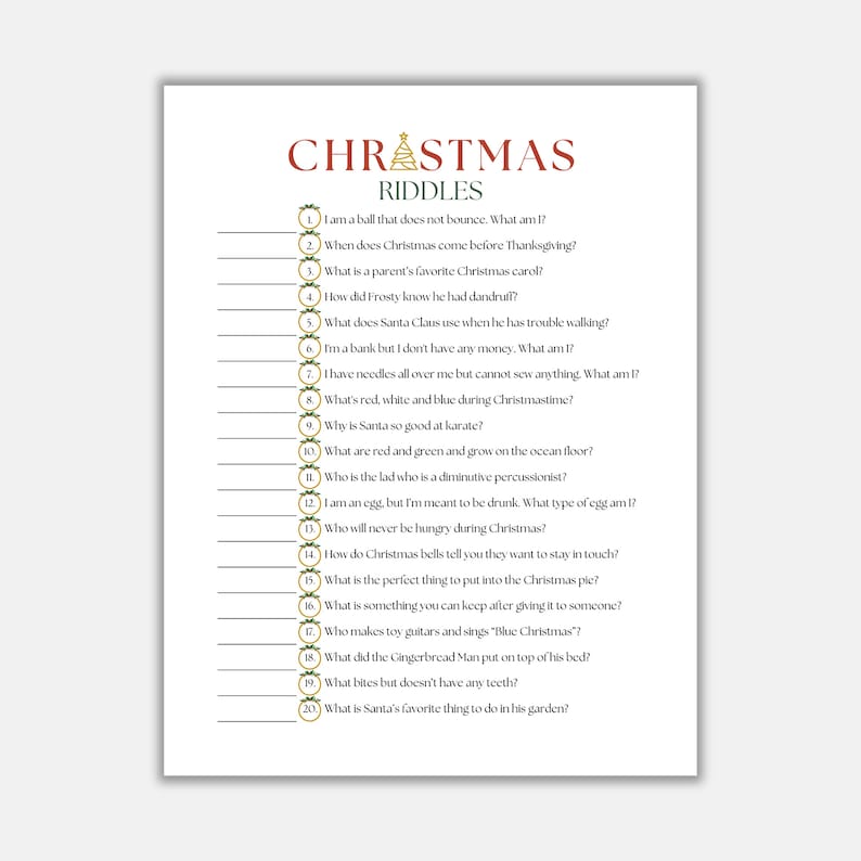 Christmas Riddles, Christmas Game, Christmas Party Game, Christmas ...