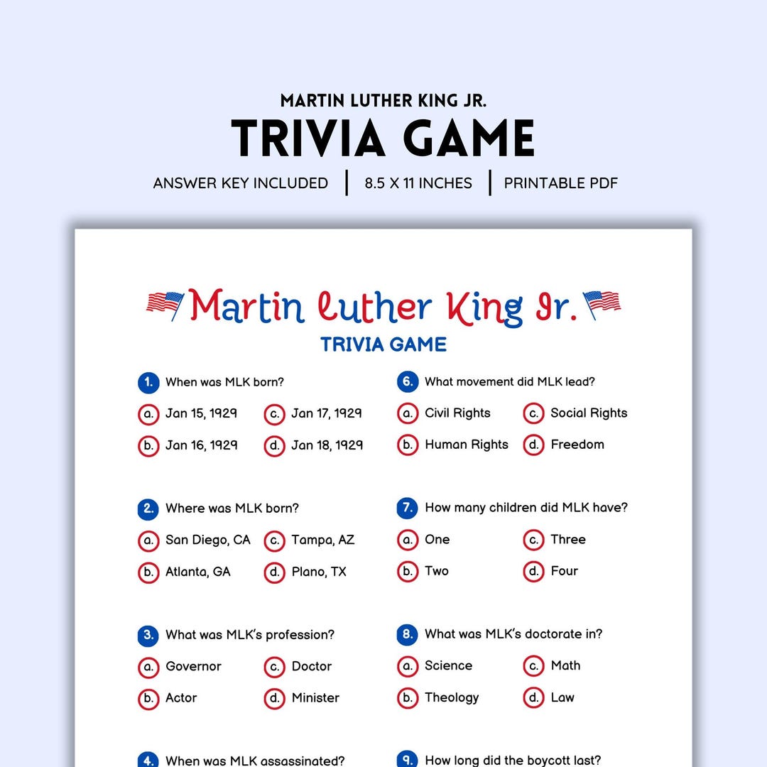 Martin Luther King Trivia, Black History Month, Black History Games ...