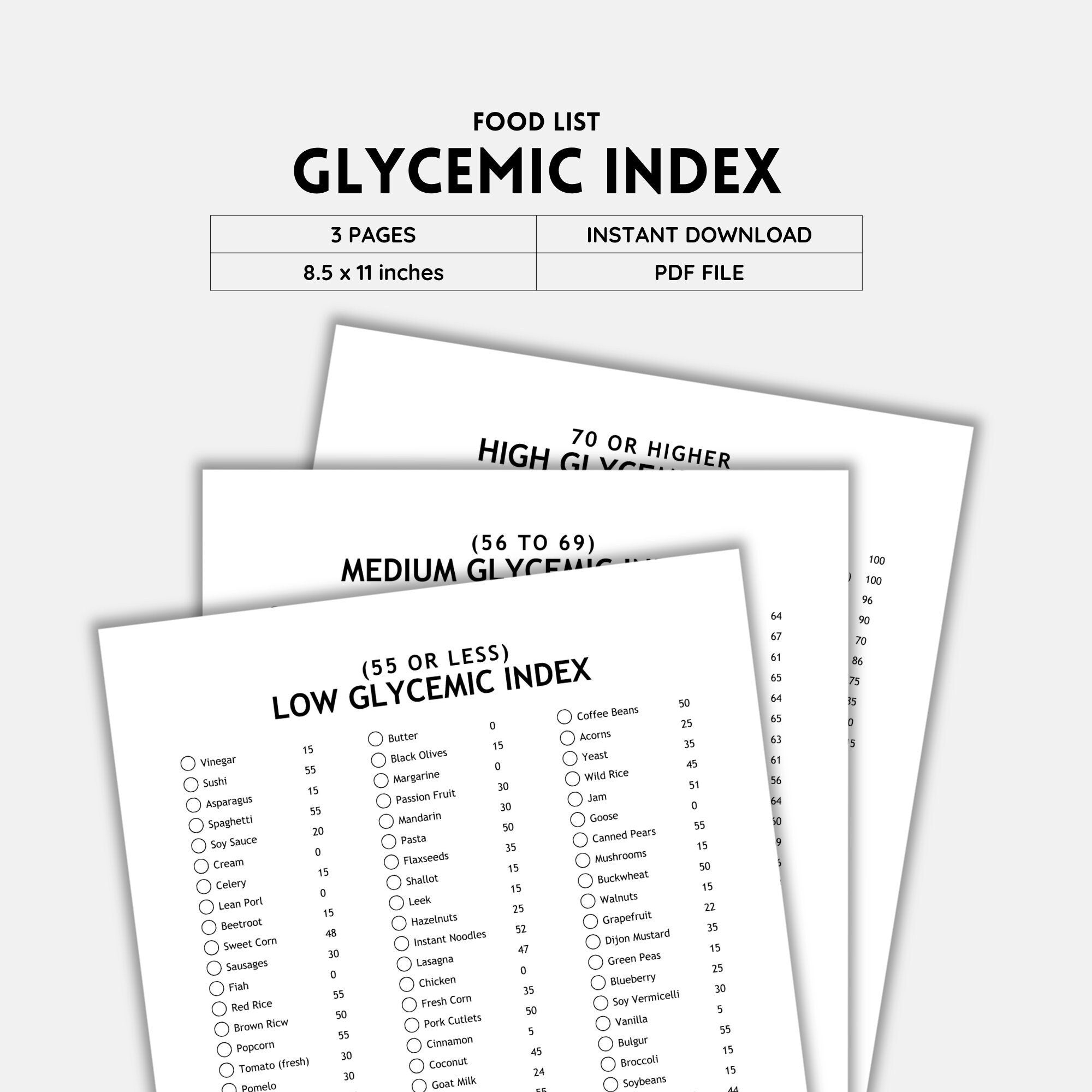 Glycemic Index Glycemic Index List Glycemic Index List Food - Etsy UK