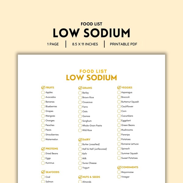 Low Sodium Shopping List Printable - Etsy