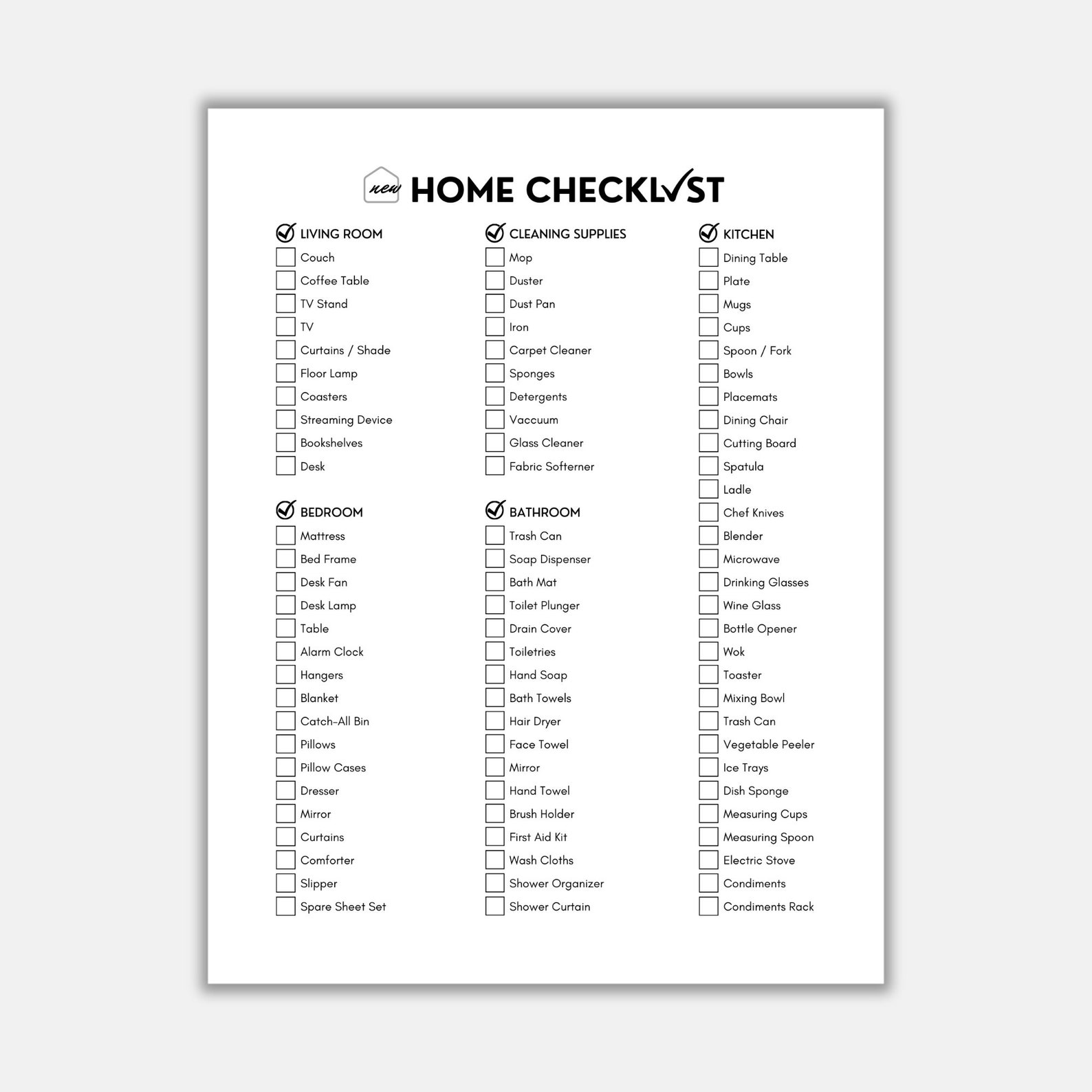 New Home Checklist, First Apartment Checklist, Moving Checklist, First ...