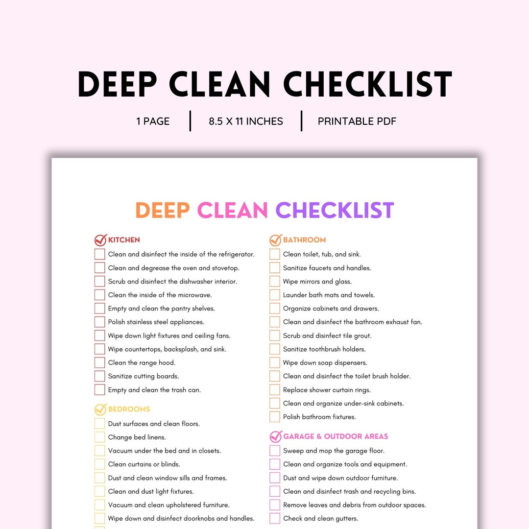 Deep Clean Checklist, Cleaning Checklist, Printable Checklist ...