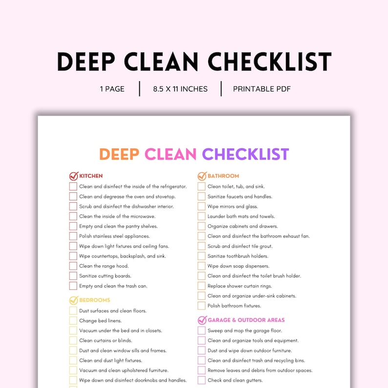 Deep Clean Checklist, Cleaning Checklist, Printable Checklist ...