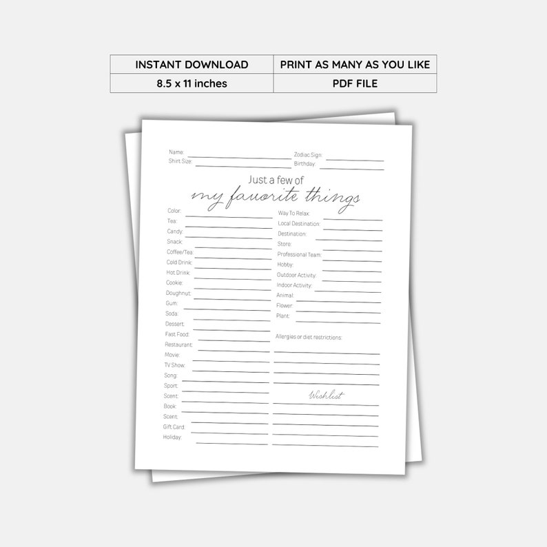 Favorite List, Get to Know You, Favorite Things, My Favorite Things ...