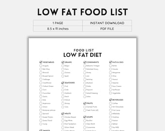 Low Fat Diet, Food Chart, Low Fat Foods, Grocery List, Shopping List ...