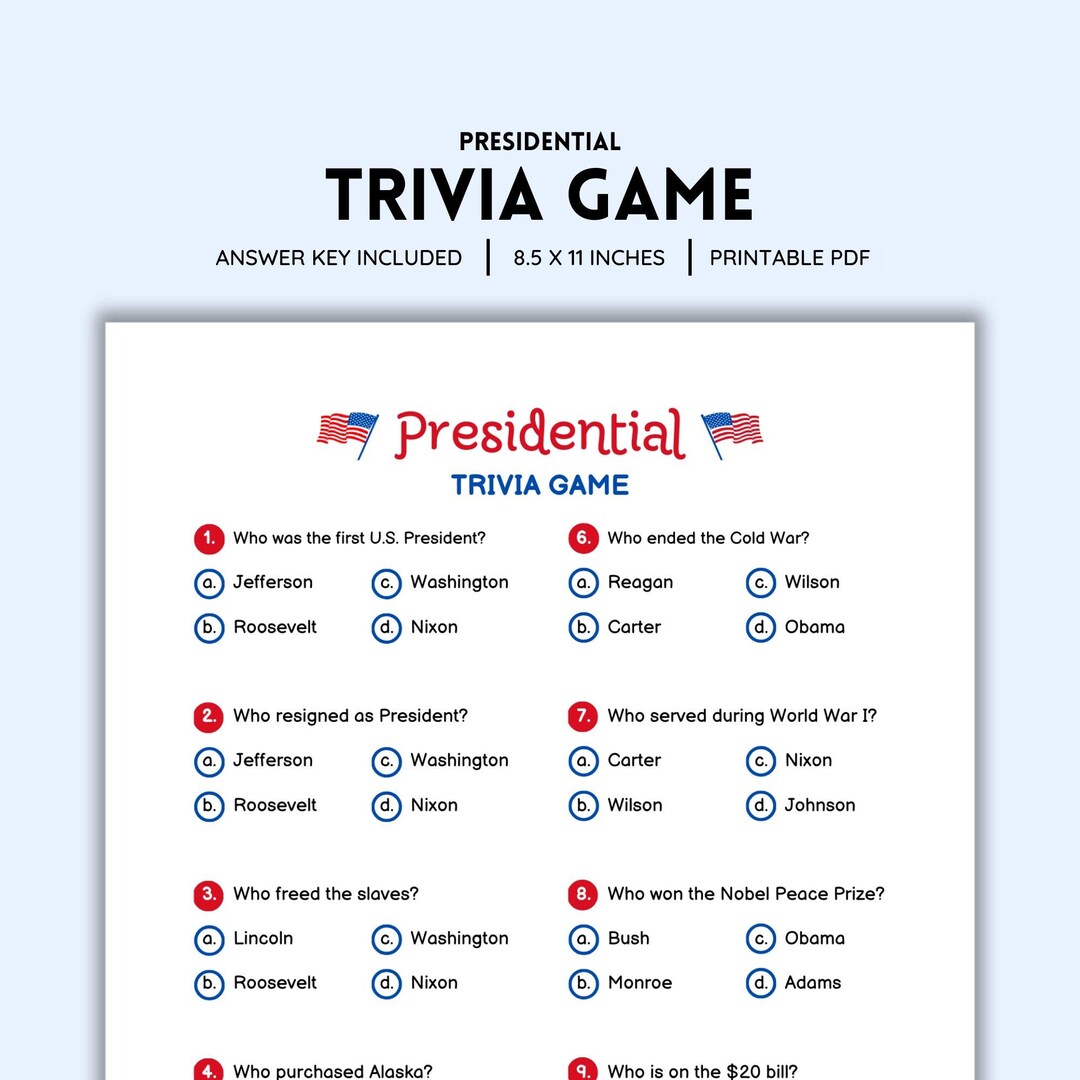Presidential Trivia, Patriotic Games, Family Game Night, 4th of July ...