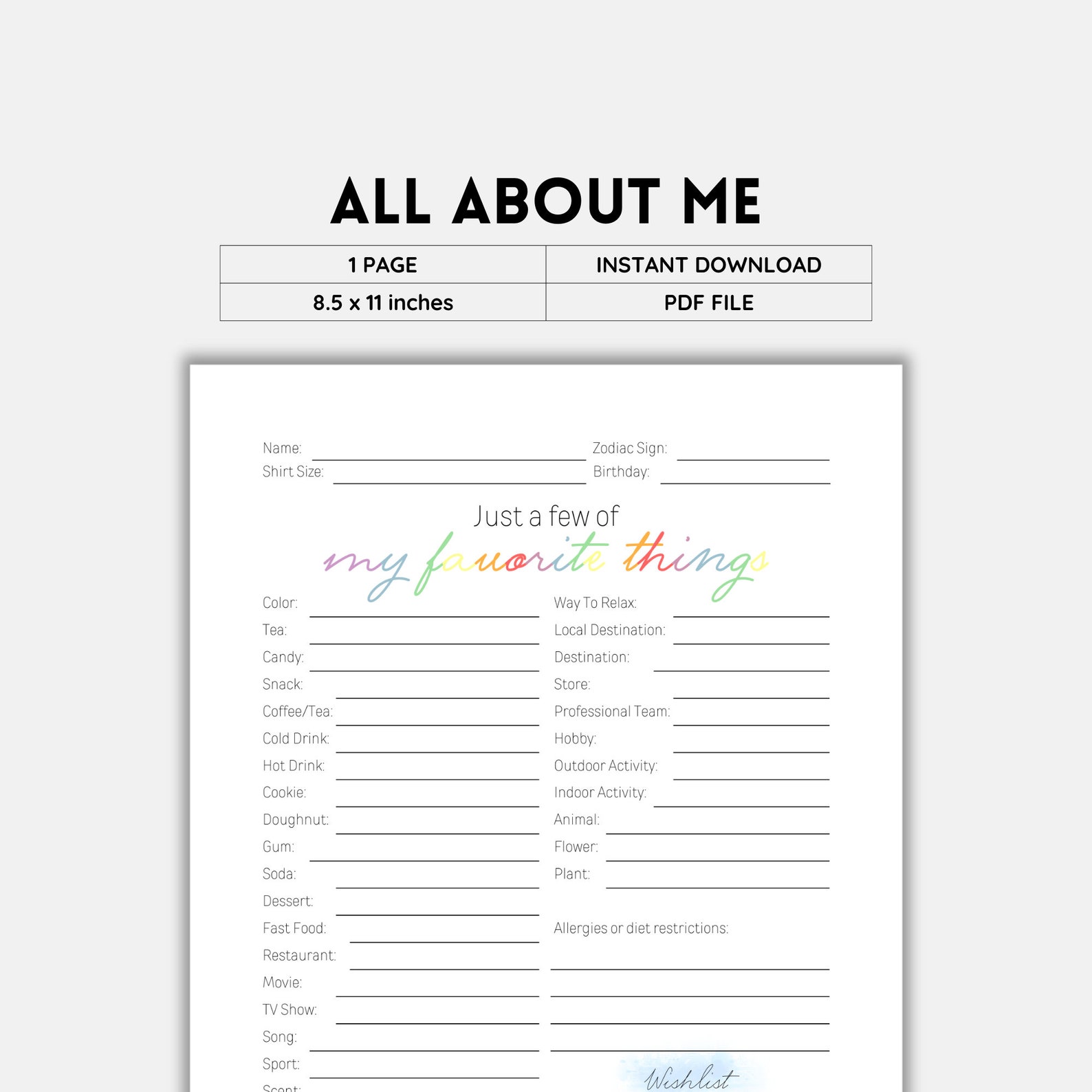 All About Me, All About Me Poster, Favorite List, Get to Know You ...