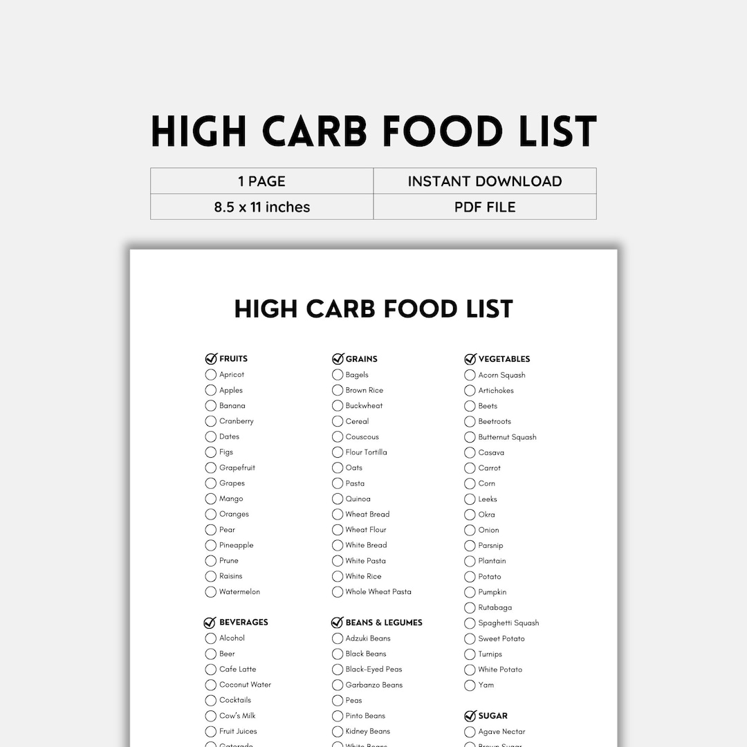 High Carb, Food List, High Carbohydrates, Carb Heavy Foods, Food Source ...