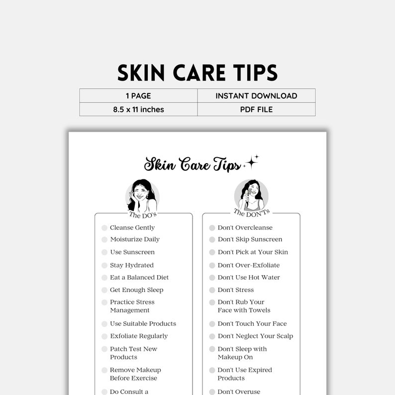 Skin Care Tips Printable | B&W PDF | Easy Dos and Don’ts Guide ...