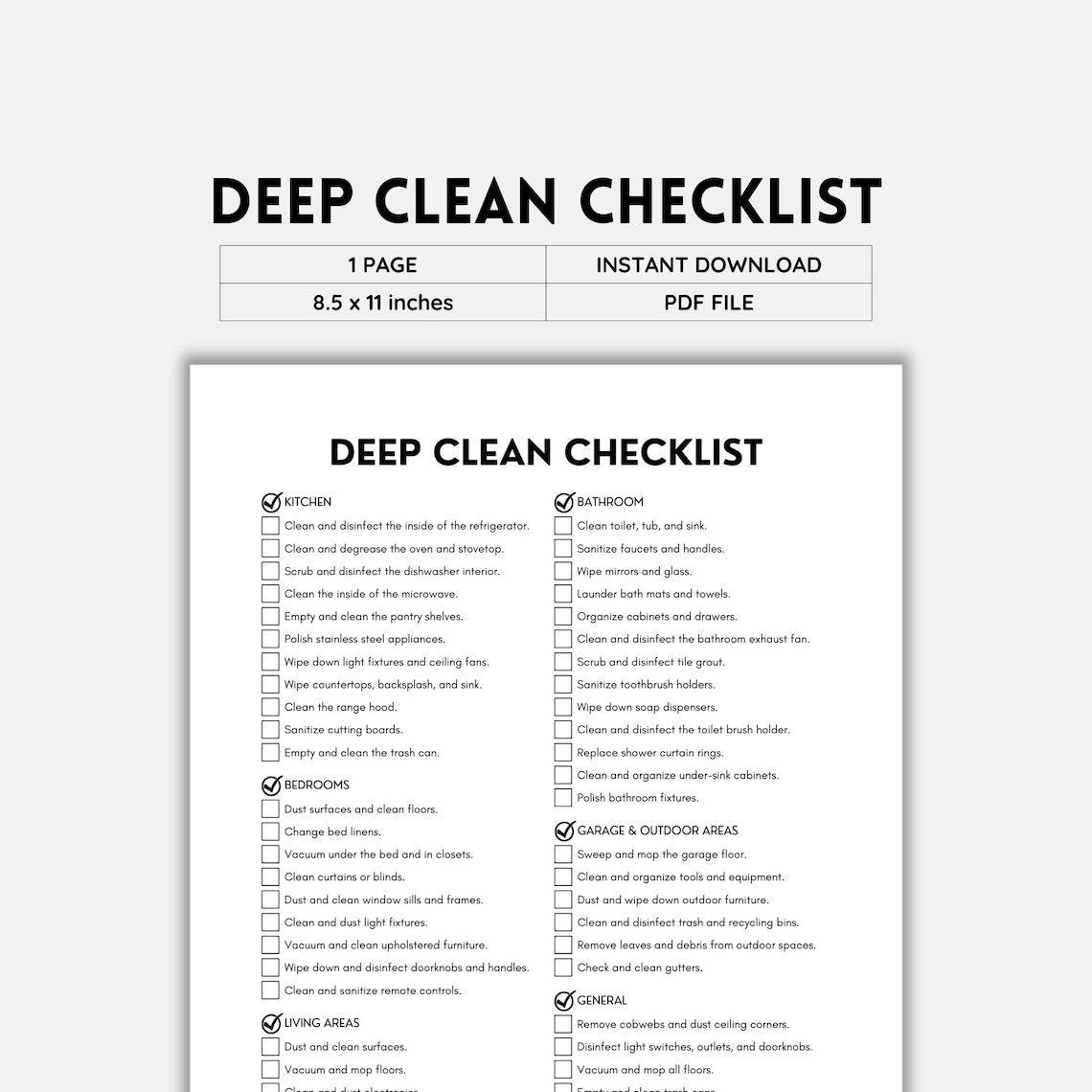 Deep Clean Checklist Printable: Your Ultimate Cleaning Companion! - Etsy