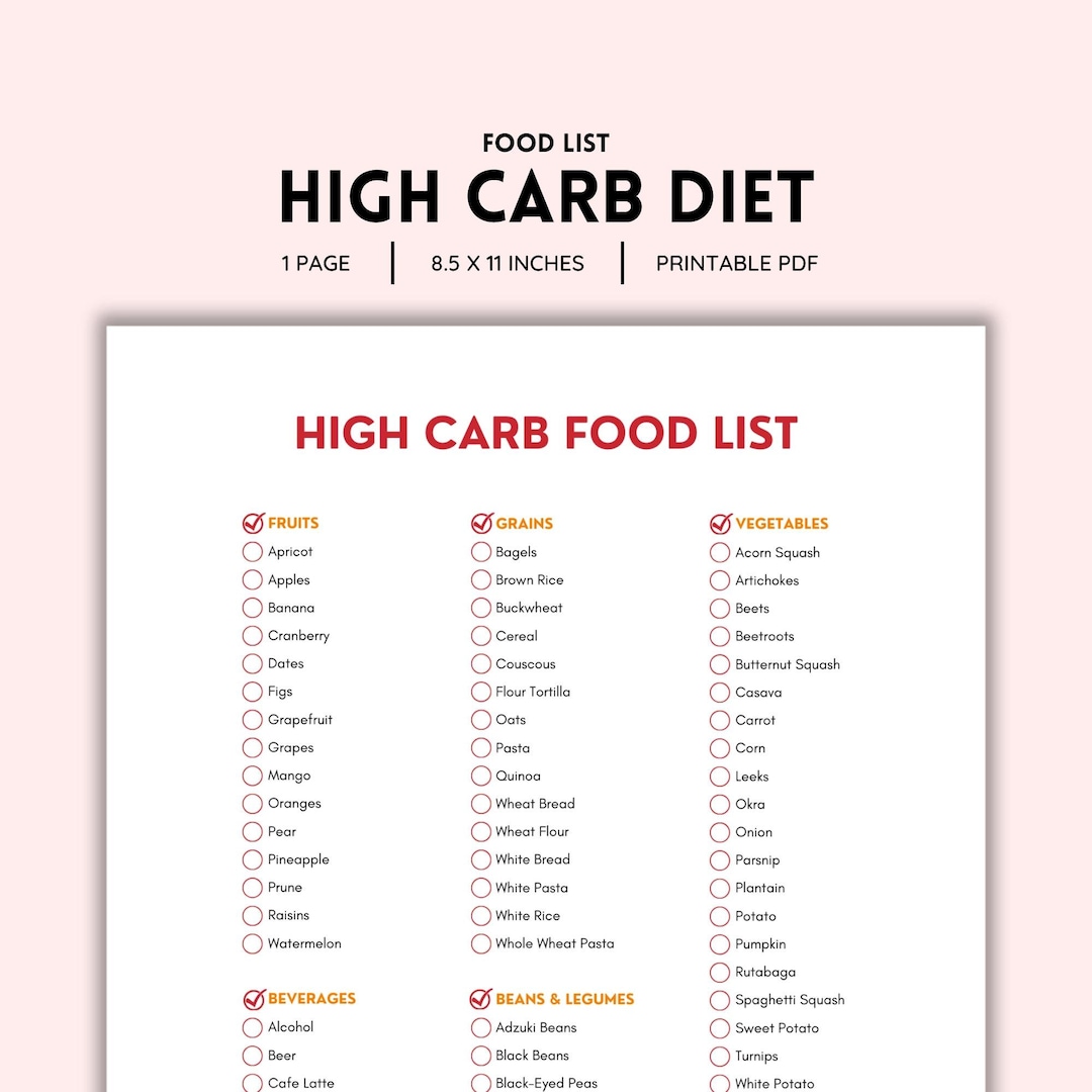 High Carb, Food Chart, High Carbohydrates, Carb Heavy Foods, Food ...