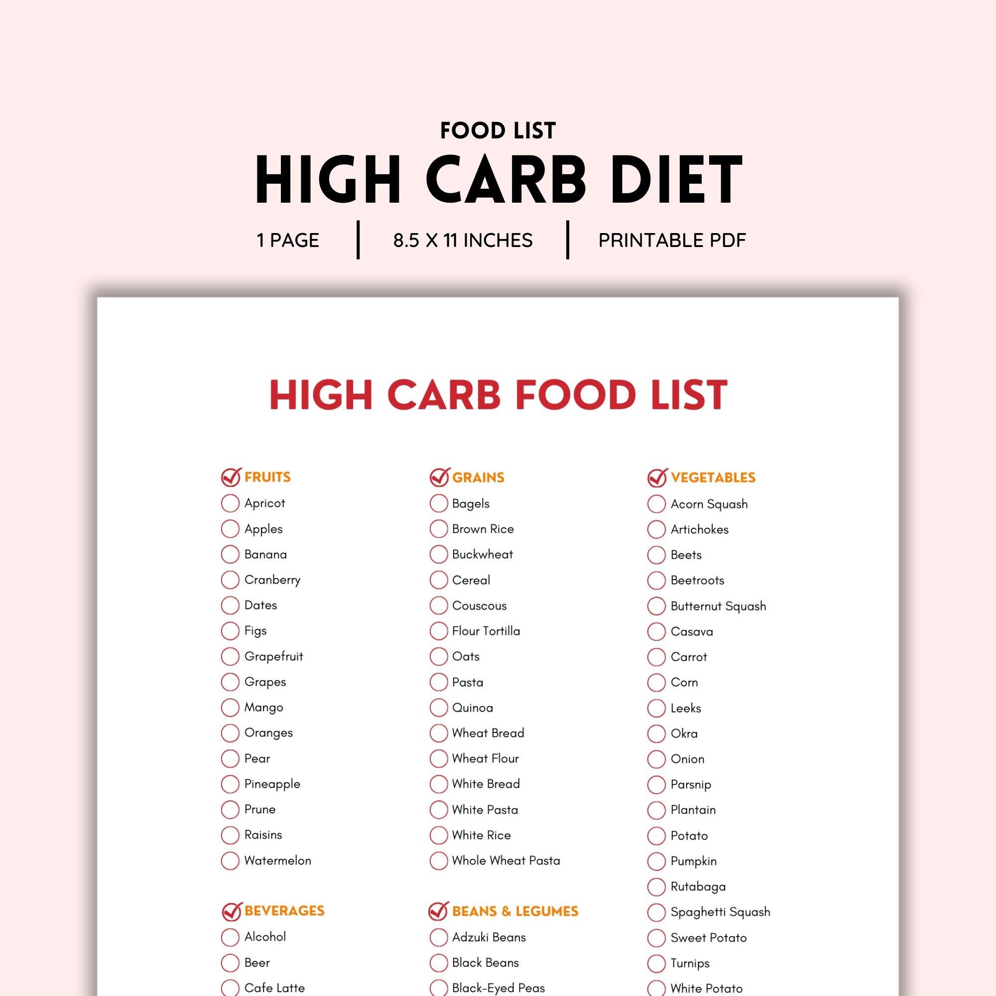High Carb, Food Chart, High Carbohydrates, Carb Heavy Foods, Food ...