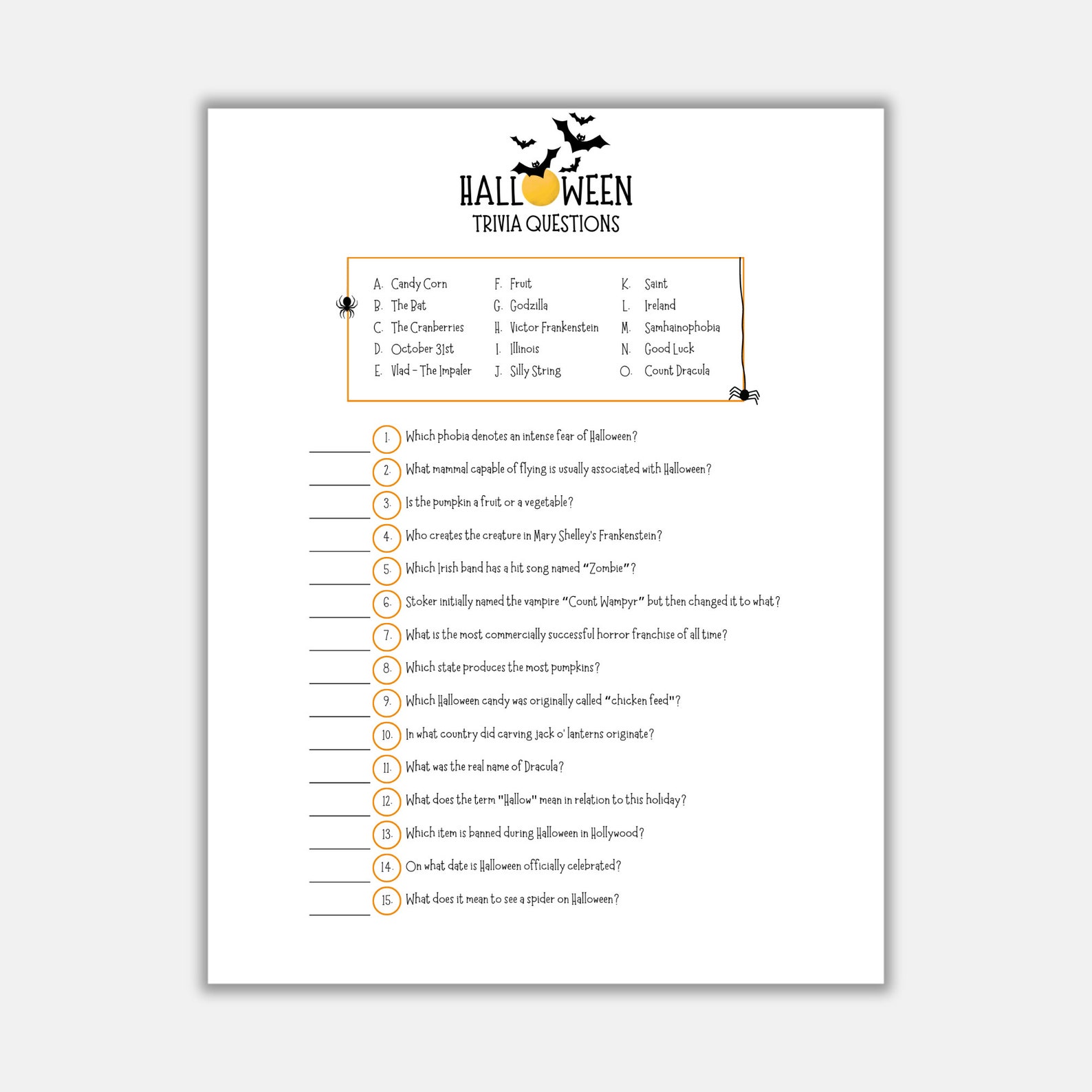 Halloween Trivia, Halloween Party Game, Halloween Quiz, Halloween Games ...
