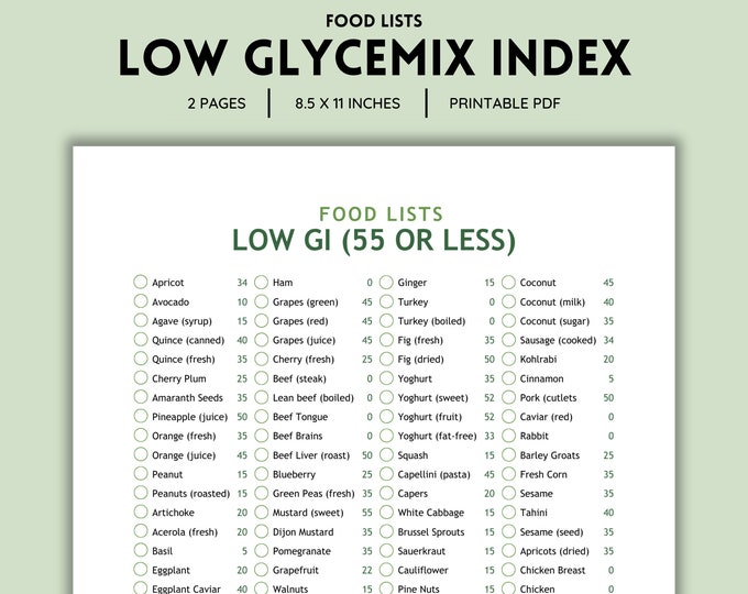 Low GI Food List, Glycemic Index Food Guide, Low GI Diet Plan PDF Downloadable Food List Helps ...