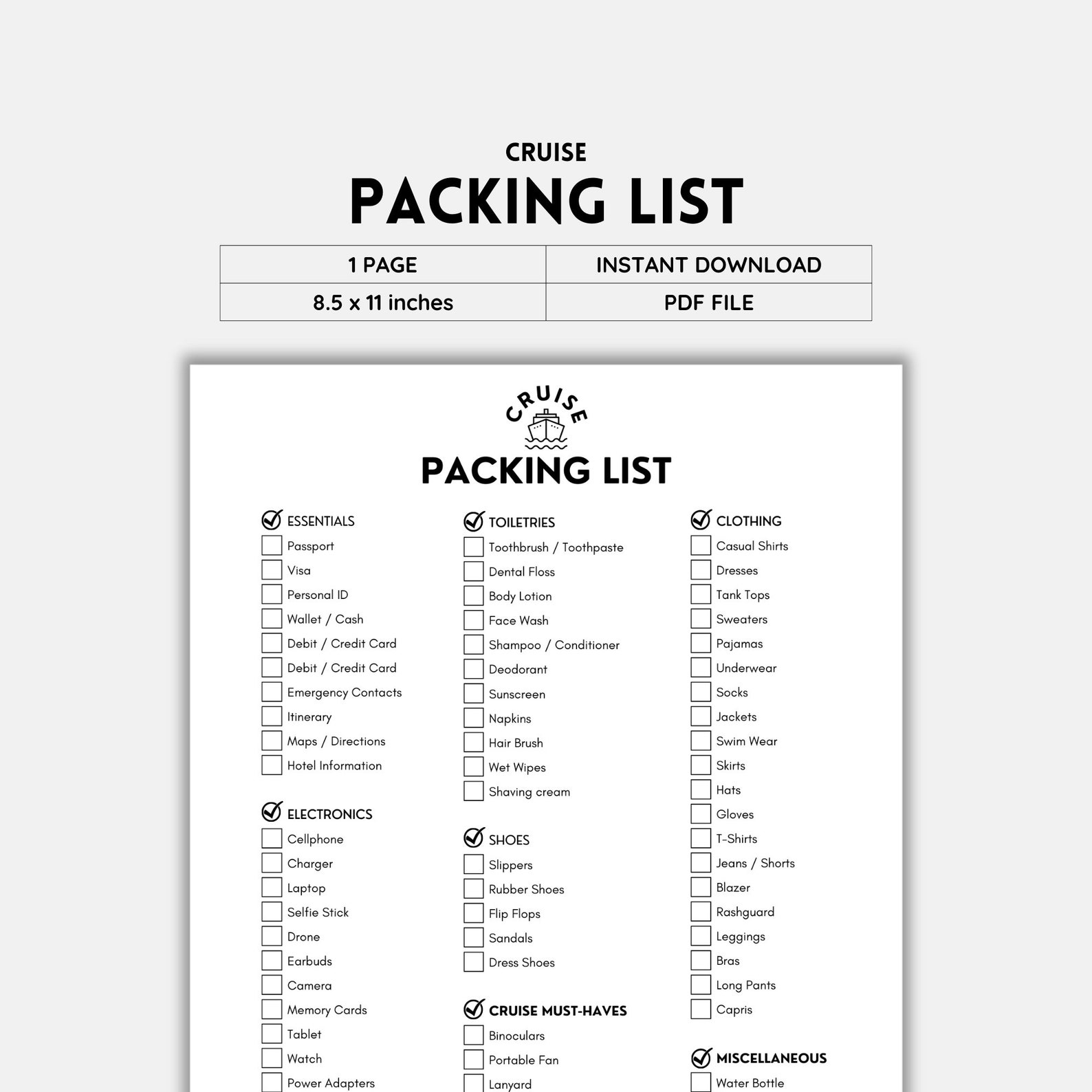 Cruise Packing List, Packing Checklist, Packing List, Cruise Checklist ...