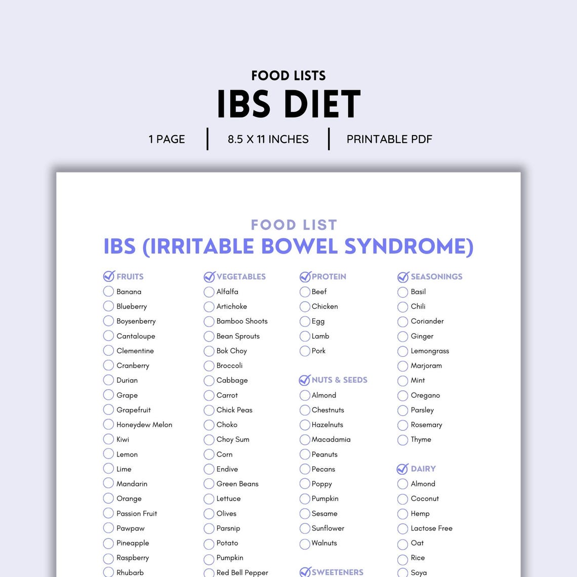 IBS Diet, Irritable Bowel Syndrome, Food List, Grocery List, Food Guide, What to Eat, What Not ...