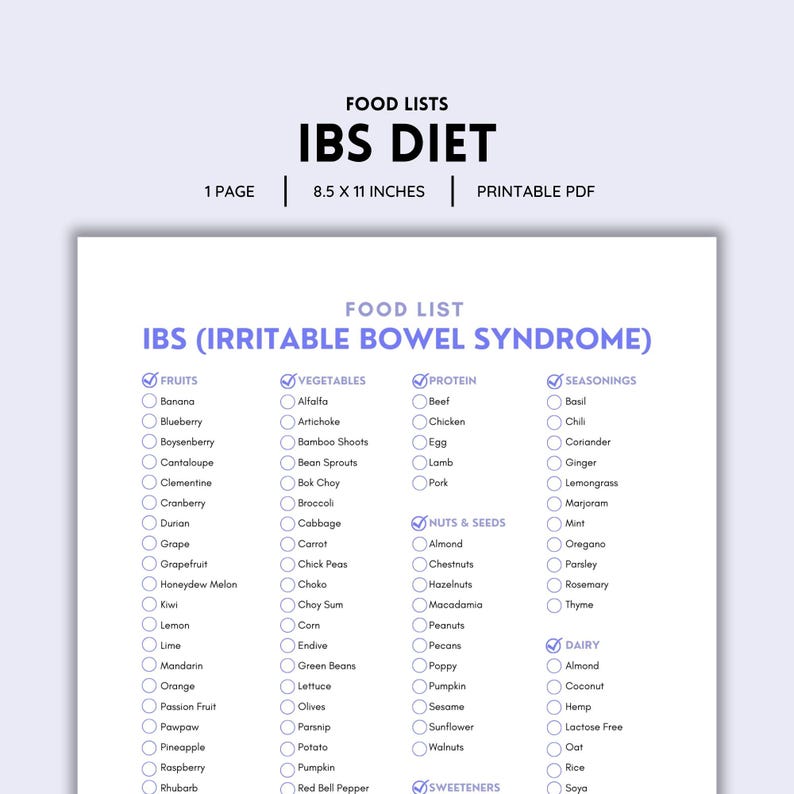 IBS Diet, Irritable Bowel Syndrome, Food List, Grocery List, Food Guide, What to Eat, What Not ...