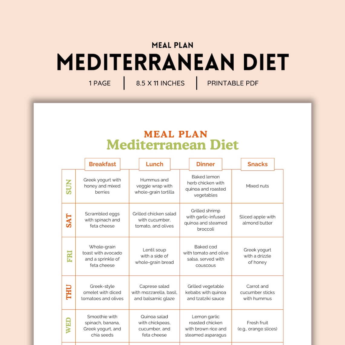 Mediterranean Diet, Meal Plan, Diet Plan, Weekly Meal Plan, Meal Prep ...