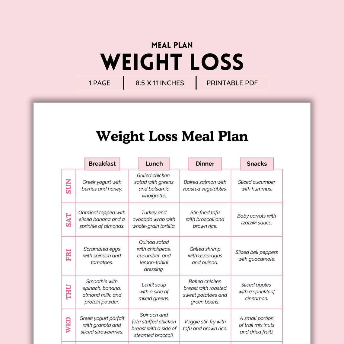 Weight Loss Meal Plan, Meal Plan Weightloss, Weight Loss, Meal Planner ...