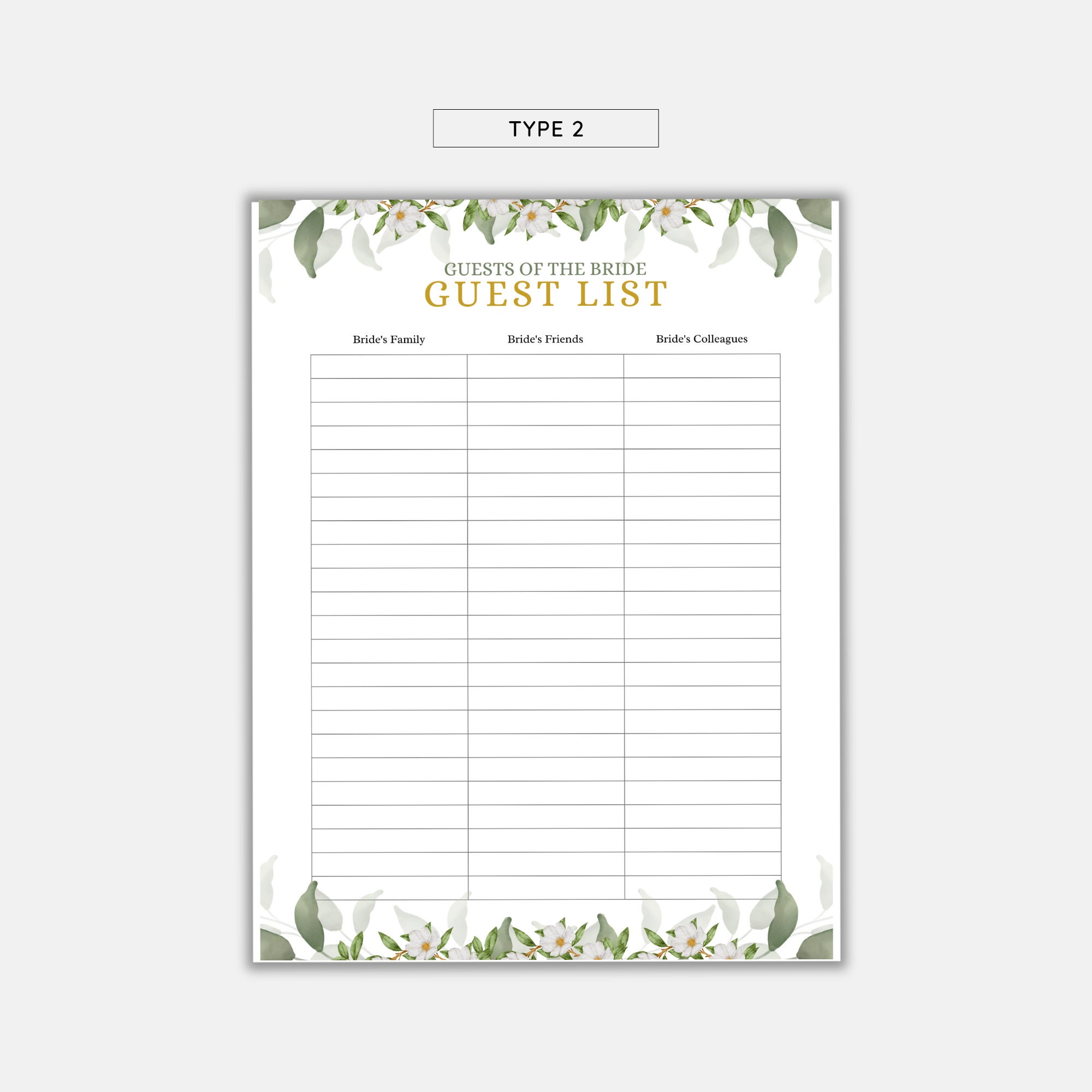 Wedding Guest List, Guest List, Wedding Guest, Guest List Printable ...