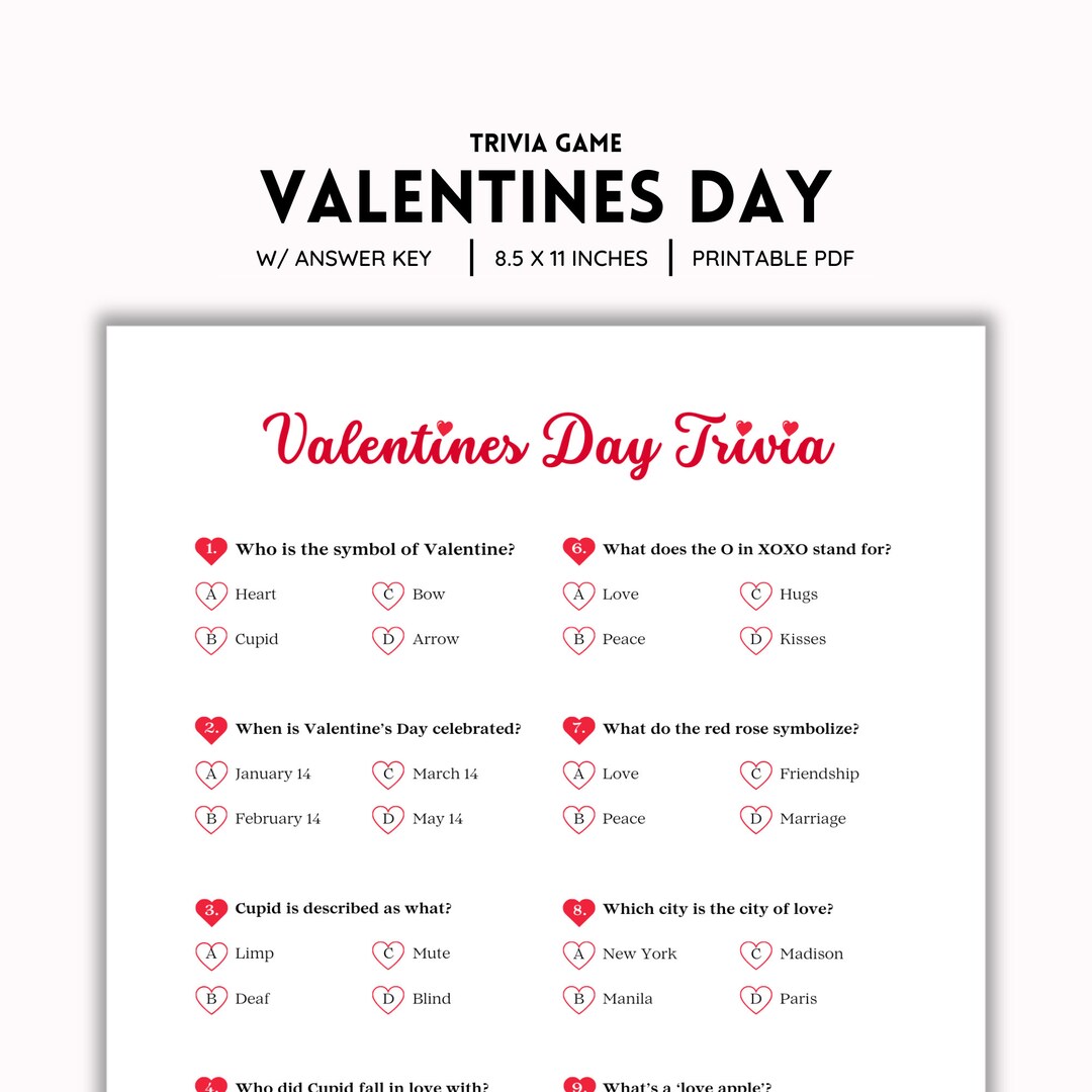 Valentines Day Trivia, Valentines Day, Trivia Game, Valentines Day Game ...