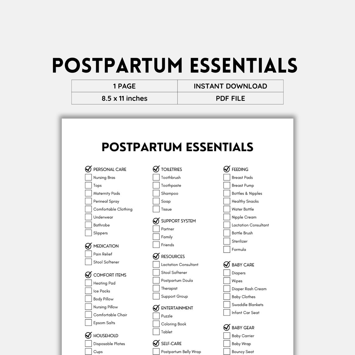 Postpartum Essentials, Postpartum Checklist, Postpartum Care, Mommy to Be, Checklist Printable ...