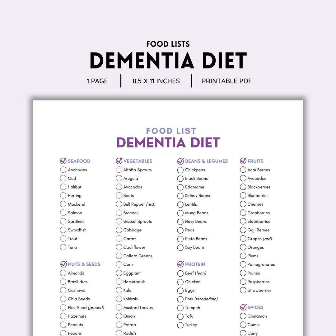 Dementia Diet Food List Printable | Color PDF | Brain-healthy & Memory ...